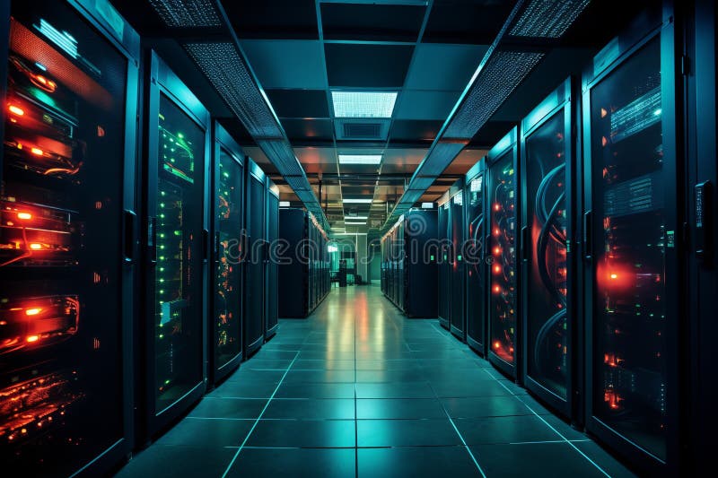 Data Center with Several Rows of Running Server Racks Stock Image ...