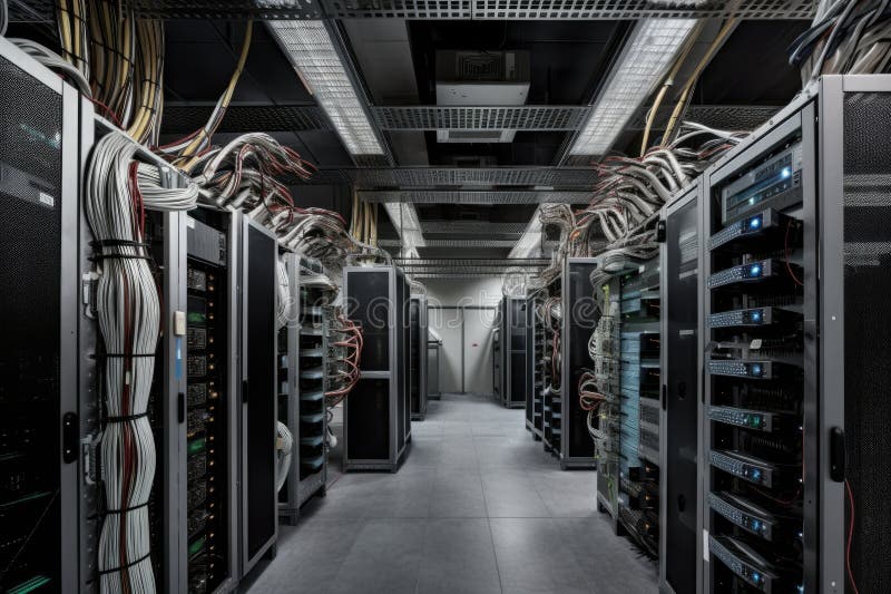 Data Center Filled with Rows of Server Racks, Each Housing Multiple ...