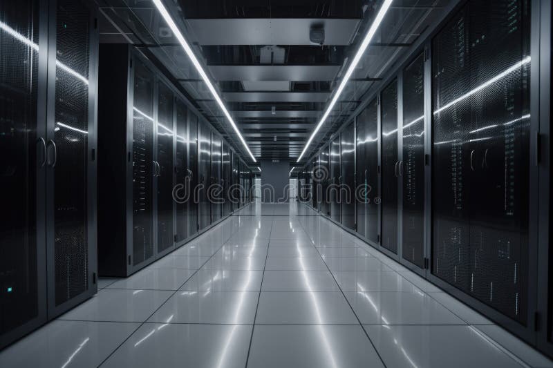 Data Center with Sleek and Futuristic Interior, Filled with Advanced ...