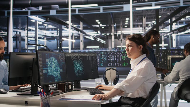 Data Center Software Developer Using PC To Monitor Neural Networks ...