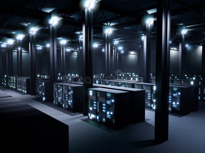 Data Center Space with Multiple Rows of Server Racks Stock Illustration ...