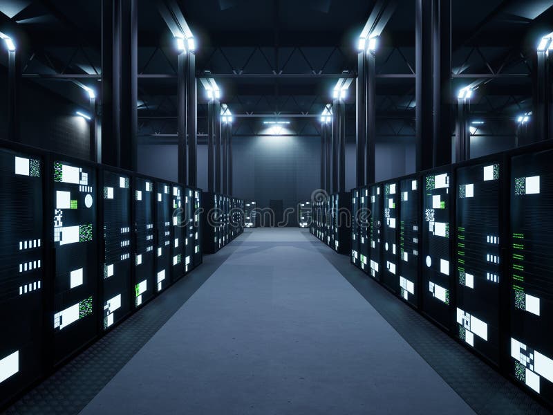 Data Center Space with Multiple Rows of Server Racks Stock Illustration - Illustration of ...