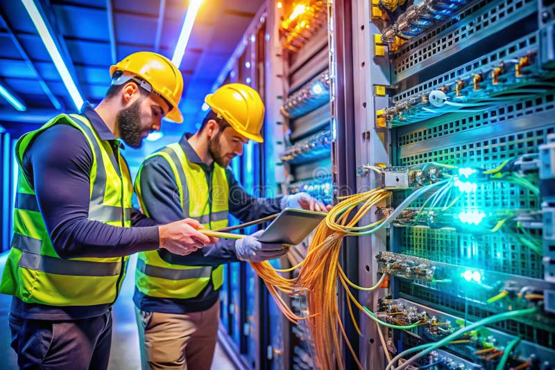 Data Center Specialists Checking Server Connections, Network Cables ...