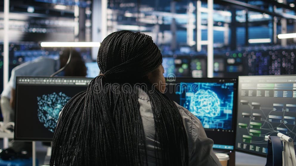 Data Center Staff Member in Office Using AI Deep Learning Algorithms Stock Photo - Image of ...