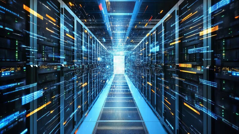 Data Center Storage with Blue and Orange Information Flow, Cloud ...