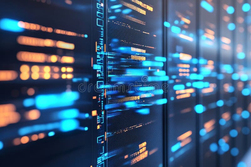 Data Center Storage, Information Traveling in Blue and Orange ...