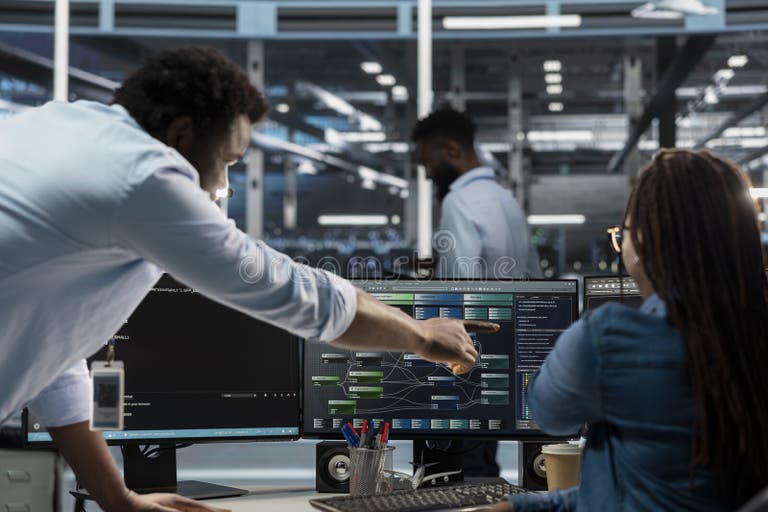 Data Center Supervisor Overseeing Admin Using PC To Visualize AI Node Trees Stock Photo - Image ...