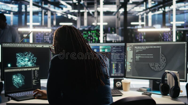 Data Center System Administrator Using Algorithms To Analyze Large Datasets Stock Video - Video ...