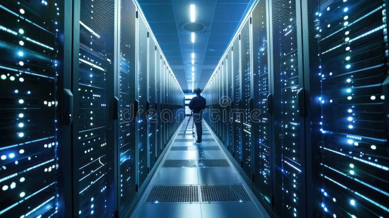 A Data Center with a Team of it Professionals Working Stock ...