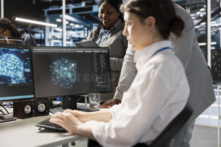 Data Center Team of Programmers Using Artificial Intelligence Stock Image - Image of digital ...