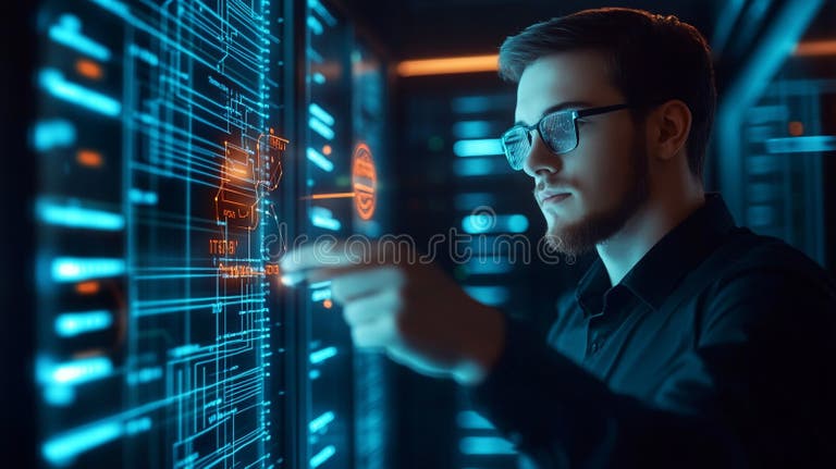 Data Center Technician Analyzing Network System Server Room it Specialist Cybersecurity Stock ...