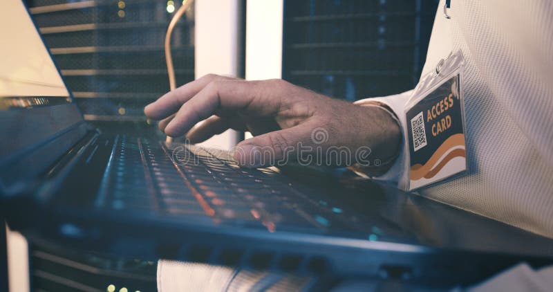 Data Center, Technician and Hands with Laptop, Coding and Network ...
