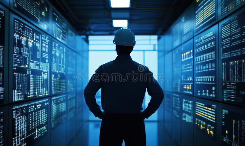 Data Center Technician Monitoring Server Performance in High-tech ...
