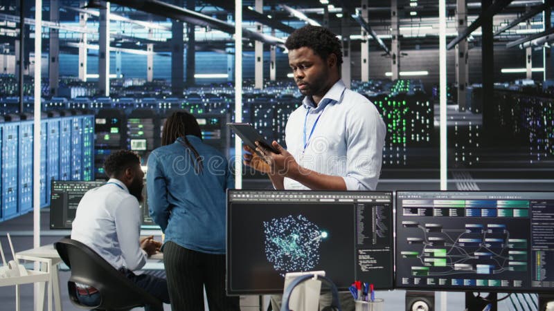 Engineer Reviews Energy Saving Configurations in Solar Facility Stock Footage - Video of ...