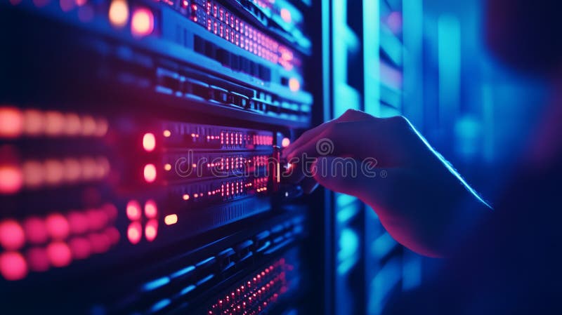 Data Center Technician Working on Server Rack Network Technology it ...