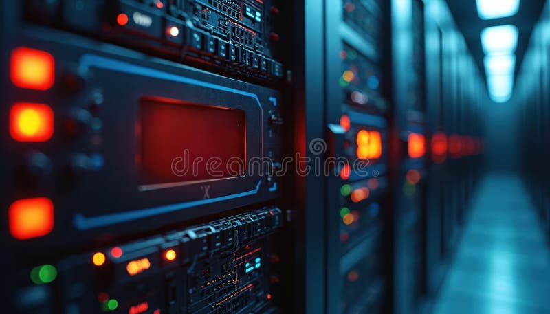 Data Center Technology Infrastructure Illustration. Modern Server Room with Rows of Servers ...