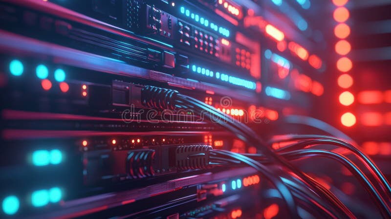 Data Center Technology: Stunning Close-Up of Server Rack Cables and LED ...