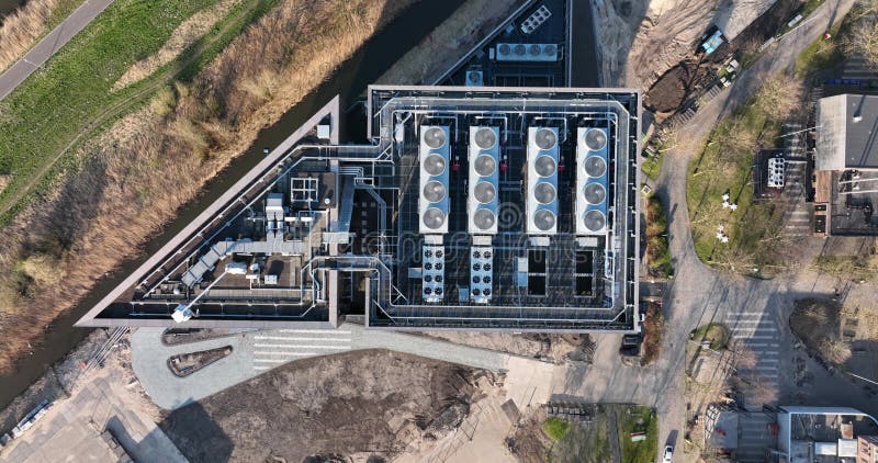 Data Center Telecommunication Structure Building Aerial Drone View ...