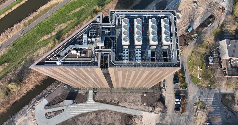 Data Center Telecommunication Structure Building Aerial Drone View ...