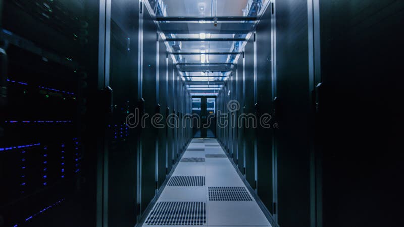 Data Center with between Two Rows of Fully Operational Server Racks ...