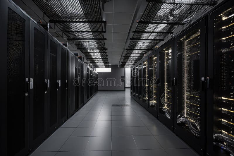 Data Center, with View of Active Server Farm and Humming Equipment ...