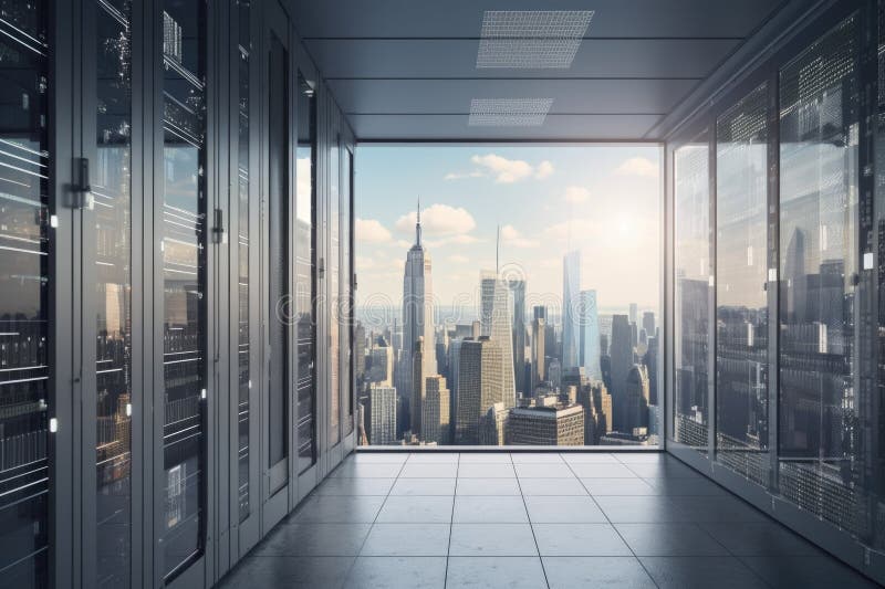 Data Center with View of the City Skyline in Modern Metropolis Stock ...