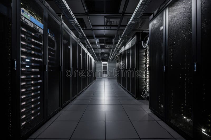 Data Center, with View of Racks of Servers and Networking Equipment ...