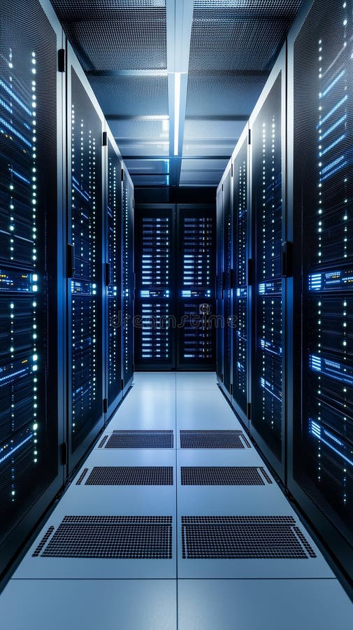 A Data Center View with Servers. Stock Photo - Image of network ...