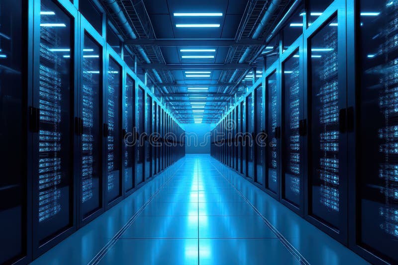 Data Center Visualization - Advanced Network Infrastructure System with Server Racks and Cloud ...