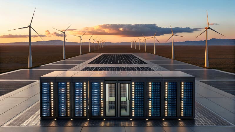 Data Center with Wind Turbines Stock Image - Image of center ...