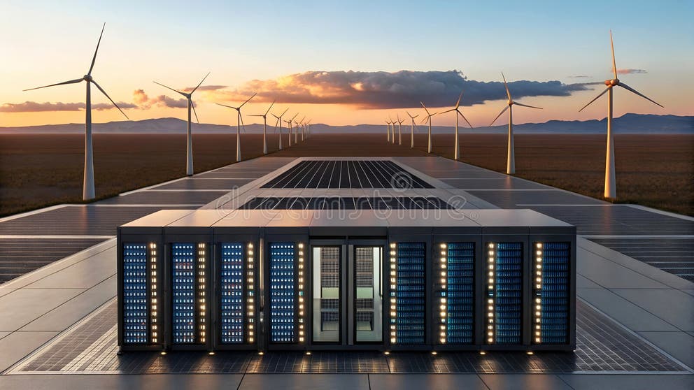 Data Center with Wind Turbines Stock Image - Image of center ...