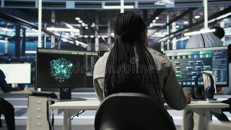 Data Center Worker Analyzes Datasets Using Deep Learning Node Tree Programming Stock Video ...