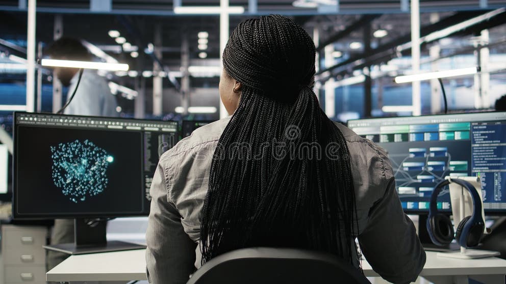 Data Center Worker Analyzes Datasets Using Deep Learning Node Tree Programming Stock Photo ...