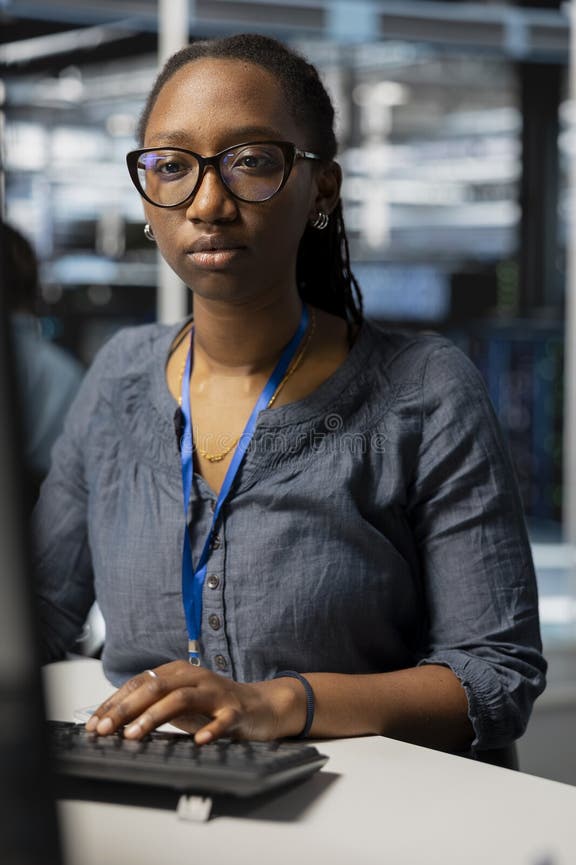Data Center Worker Working To Update Server Rigs Software Stock Image - Image of performance ...