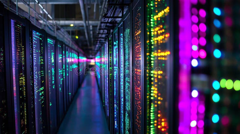 Data Centers Filled with Rows of Servers with Blinking Lights Stock ...