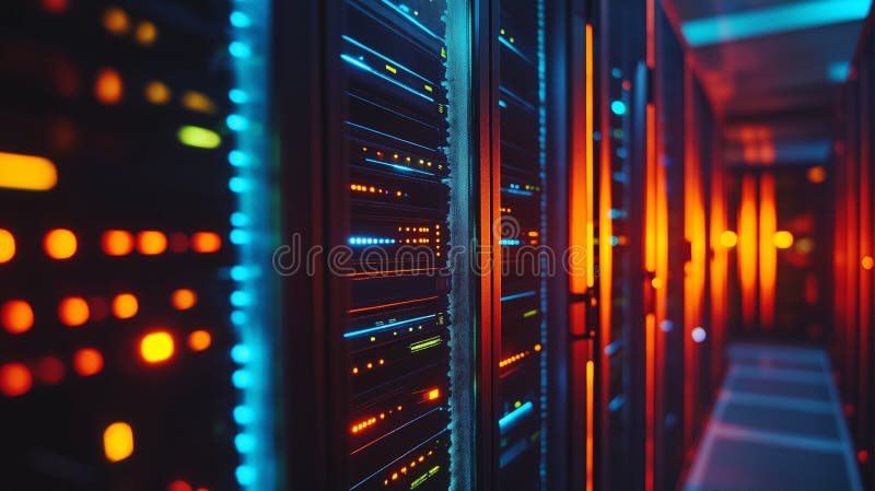 Data Centers Filled with Rows of Servers with Blinking Lights Stock ...