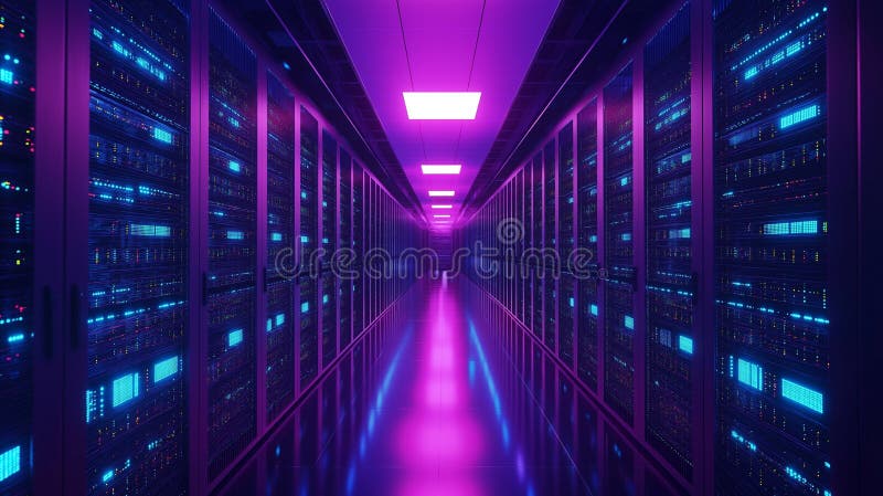 Data Centers Filled with Rows of Servers with Blinking Lights Stock ...