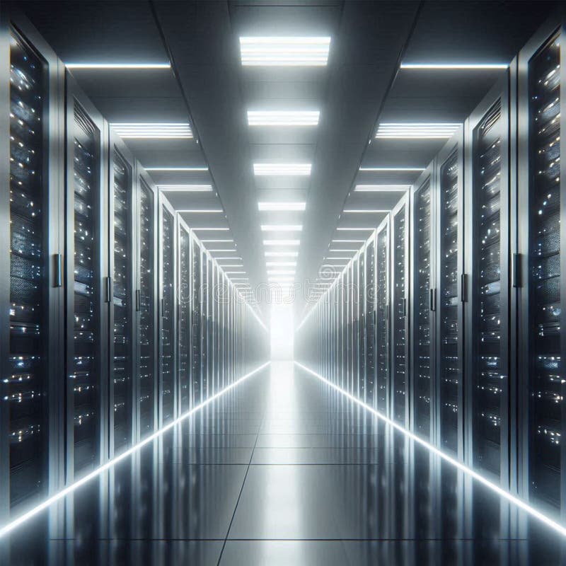 Data Centers Filled with Rows of Servers that Flicker on and Off As a ...