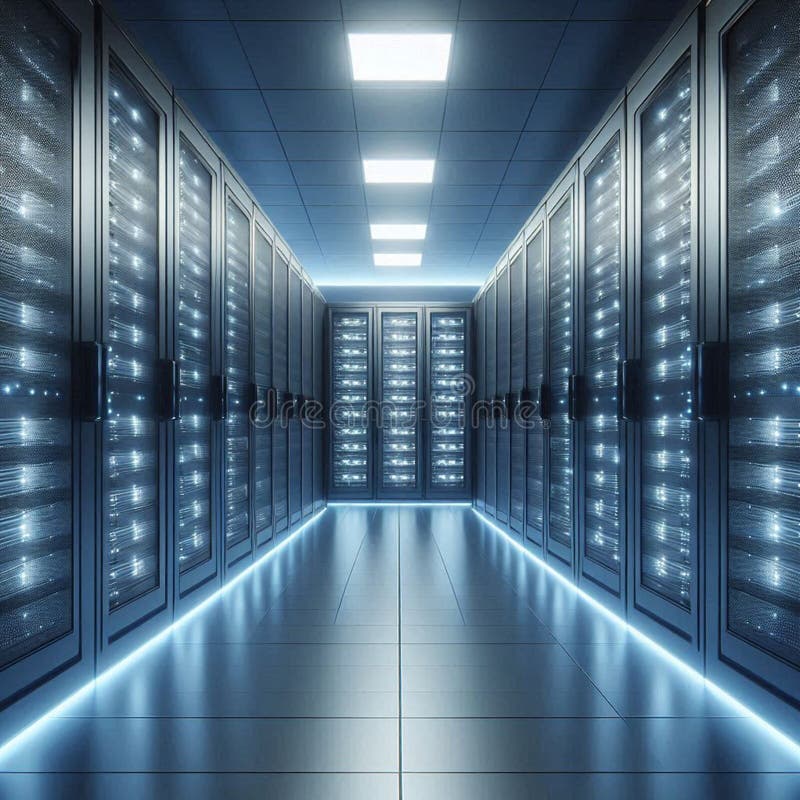 Data Centers Filled with Rows of Servers that Flicker on and Off As a ...