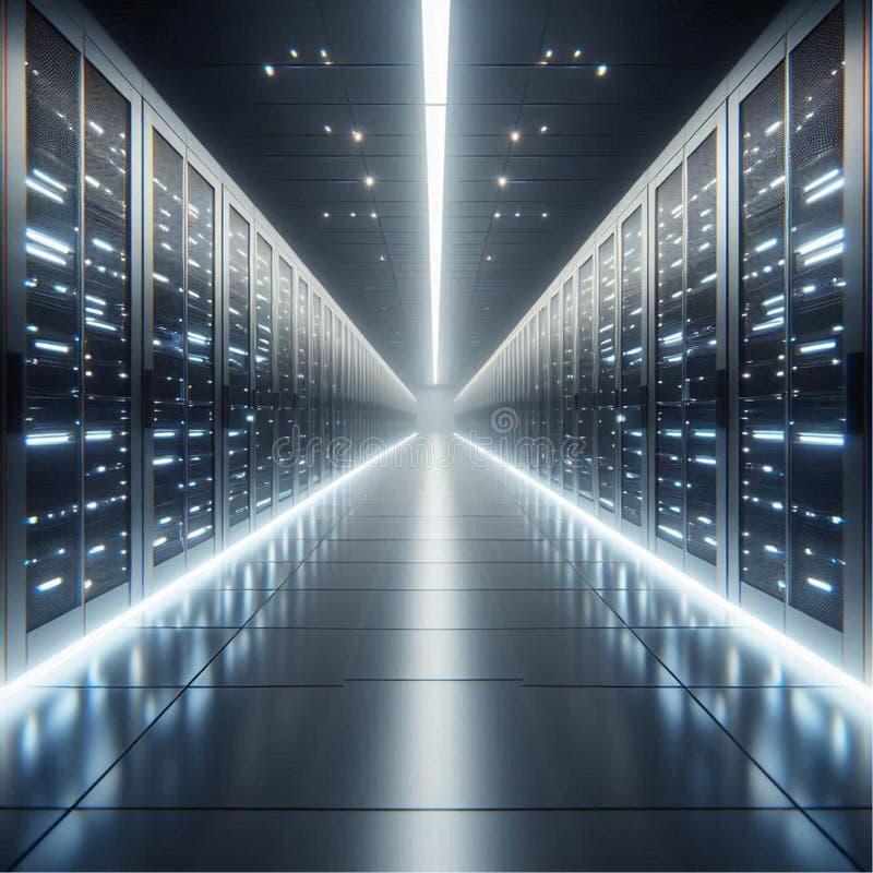 Data Centers Filled with Rows of Servers that Flicker on and Off As a ...