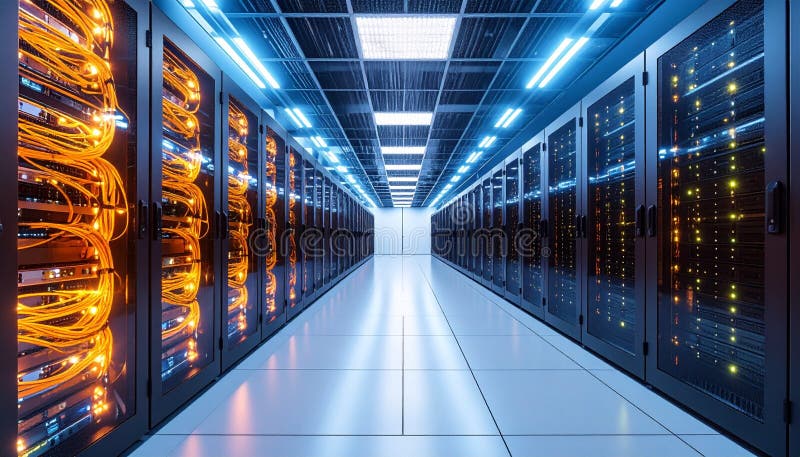 Data Centre Inside the Servers Lights on Stock Illustration ...