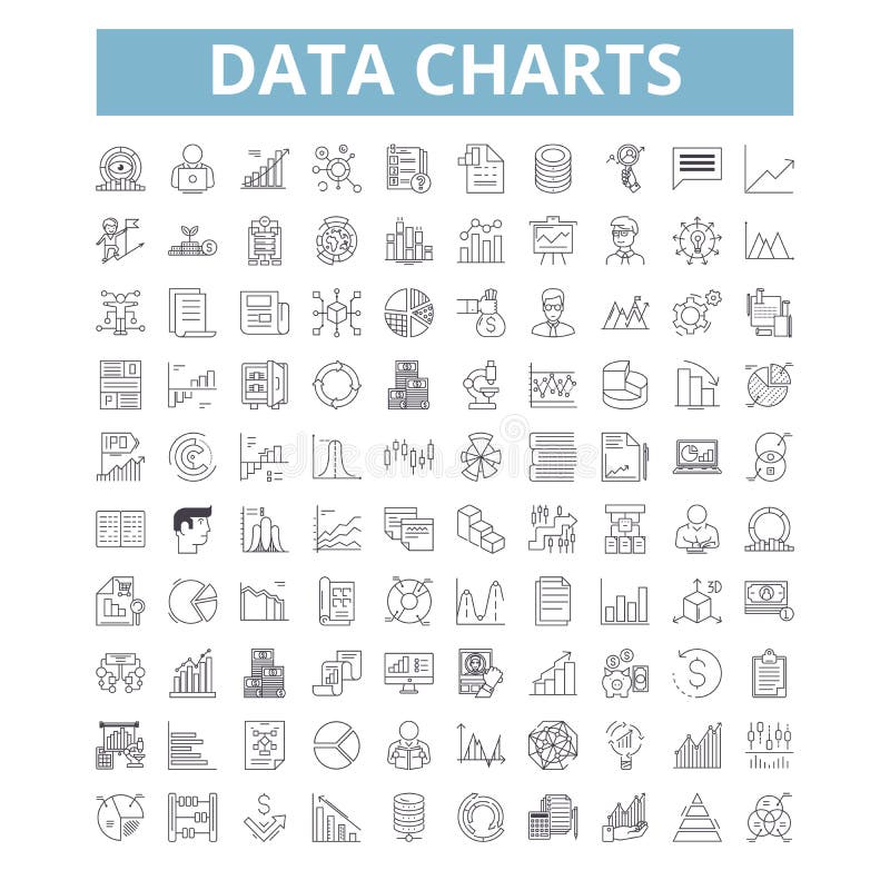 Data Charts Icons, Line Symbols, Web Signs, Vector Set, Isolated ...