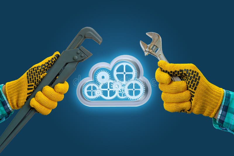 Data Cloud and Hands with a Wrench. Stock Photo - Image of cooperation ...