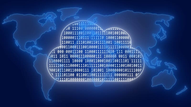 Data Cloud with Random Letters of Binary Code Over World Map Background - Global Network Cloud ...