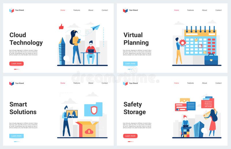 Data Cloud Storage, Virtual Planning Modern Concept Landing Page Set, Internet Security Stock ...