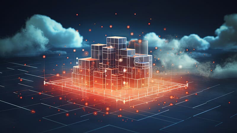 Concept of a Digital City with Cloud Connections. Futuristic Network in ...