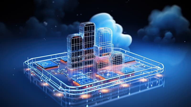Concept of a Digital City with Cloud Connections. Futuristic Network in ...