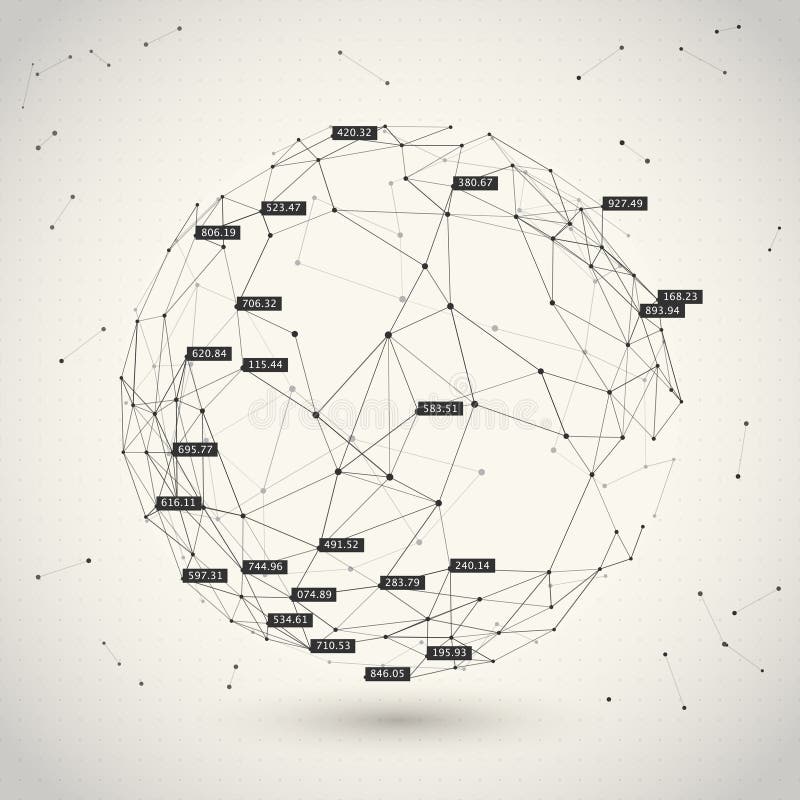 Data Clusterization. Abstract Background of Connected Sphere. Network ...