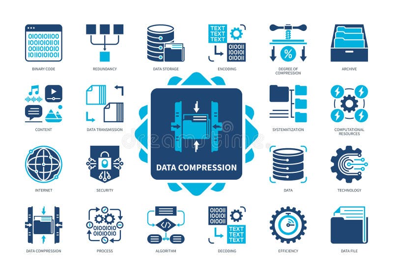 Data Compression Solid Icon Set Stock Illustration - Illustration of ...