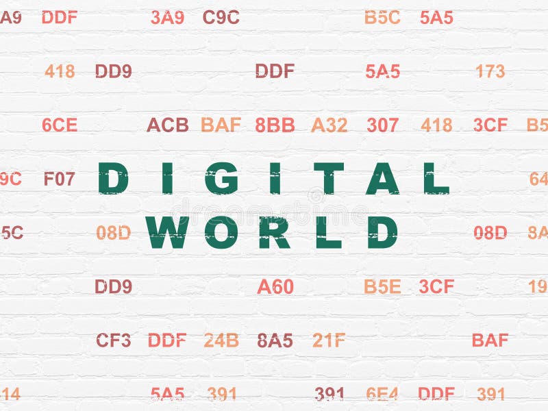 Data Concept: Digital World on Wall Background Stock Illustration ...